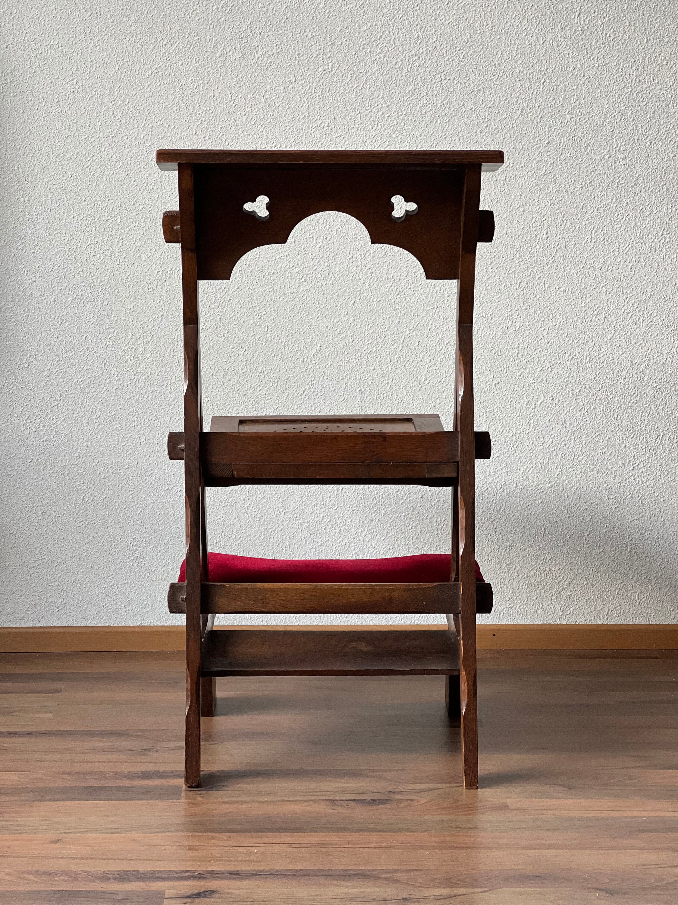 Carved Wood Folding Chair With Shelf, Vintage Carved Antique Dutch Oak ...