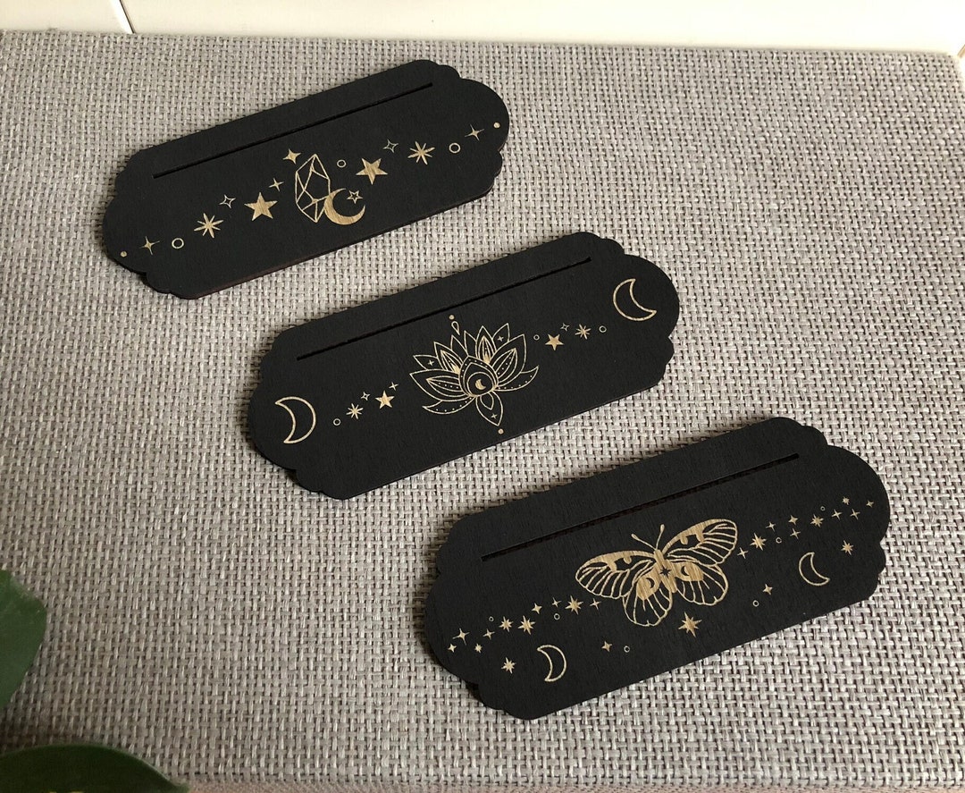Wooden Tarot or Oracle Card Holder, Painted Black and Engraved - Etsy