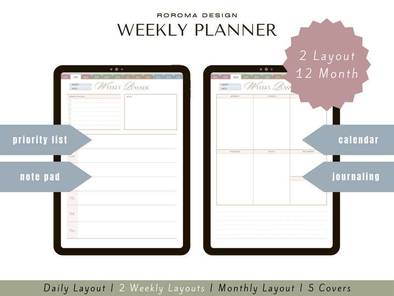 2024-2025 Digital Planner PORTRAIT Daily Planner, Weekly Planner ...