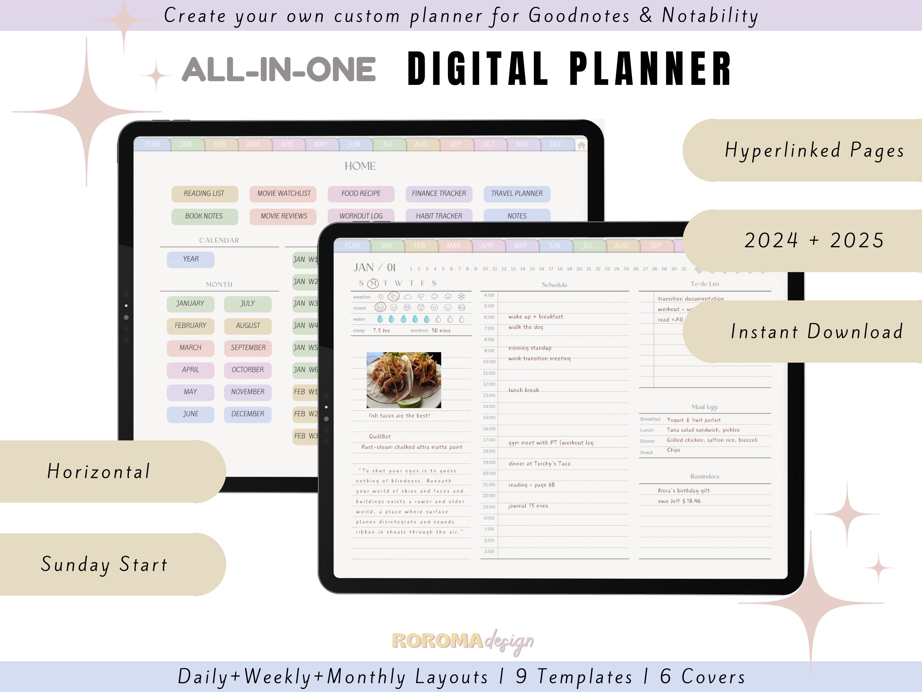 ALL-IN-ONE Digital Planner | 2024 + 2025 | Daily, Weekly, Monthly ...