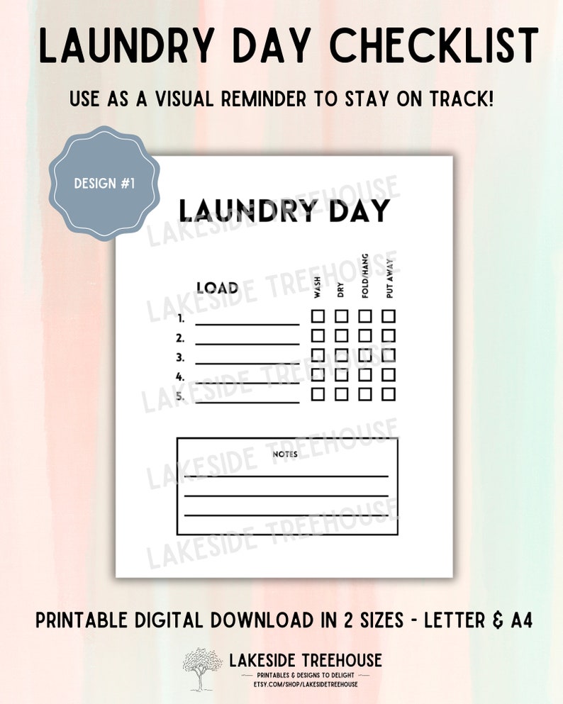 Laundry Day Checklist Printable Planner for Stress Free Home Management ...