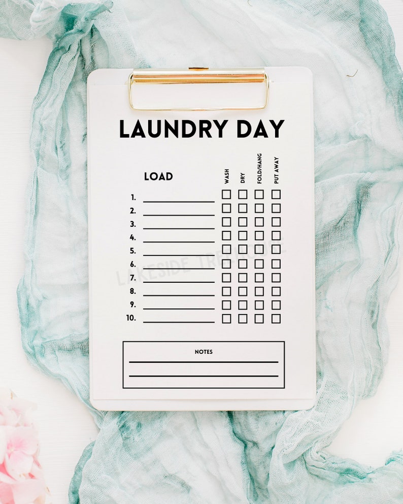 Laundry Day Checklist Printable Planner for Stress Free Home Management ...