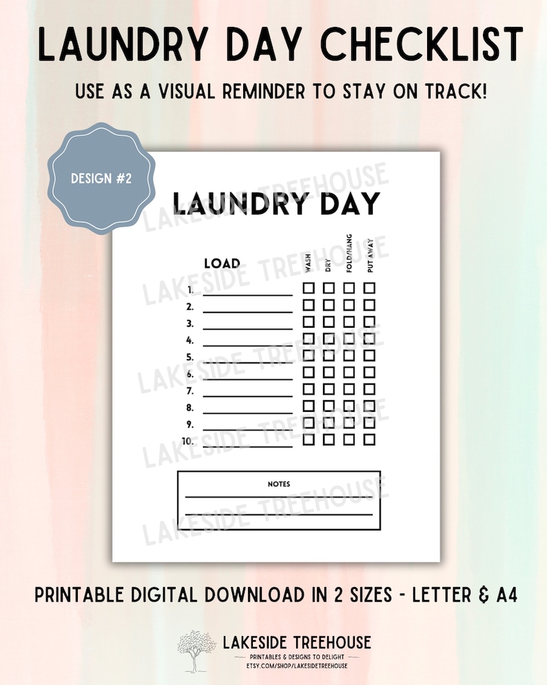 Laundry Day Checklist Printable Planner for Stress Free Home Management ...