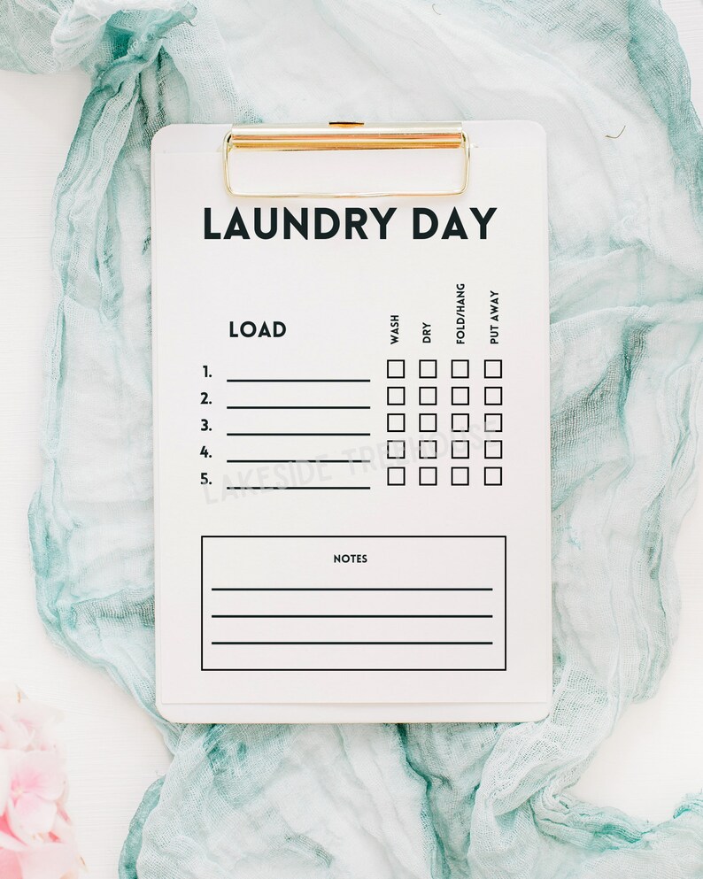 Laundry Day Checklist Printable Planner for Stress Free Home Management ...