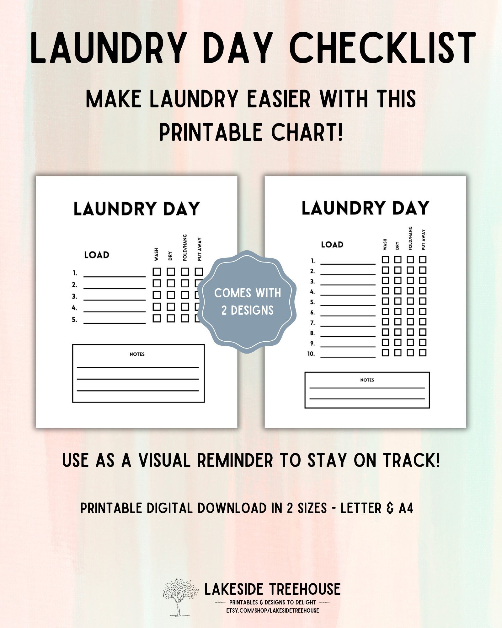 Laundry Day Checklist Printable Planner for Stress Free Home Management ...