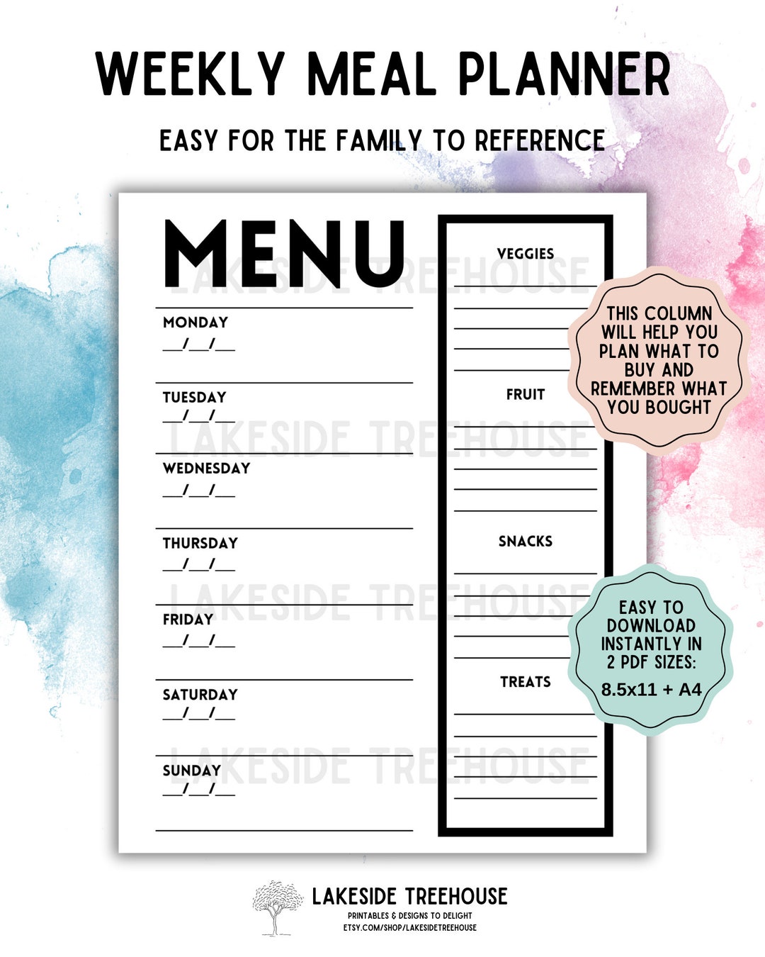 Meal Planner Printable - Simplify Your Weekly Meal Plan, Easy Menu ...