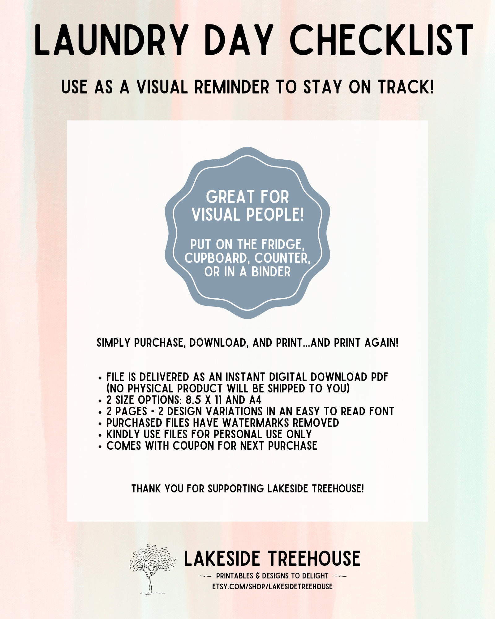 Laundry Day Checklist Printable Planner for Stress Free Home Management ...
