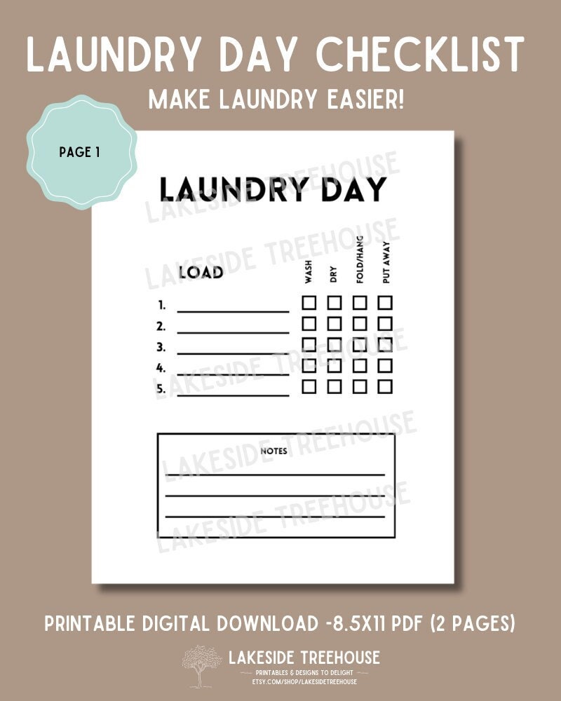 Laundry Checklist Printable Planner for Stress Free Home Management ...