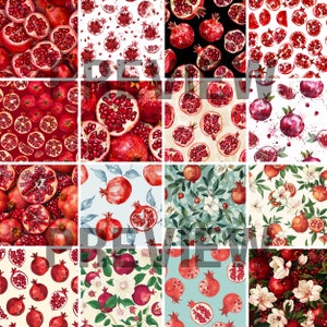 50 Pomegranate Digital Paper - Watercolor, Seamless, Printable, Instant ...