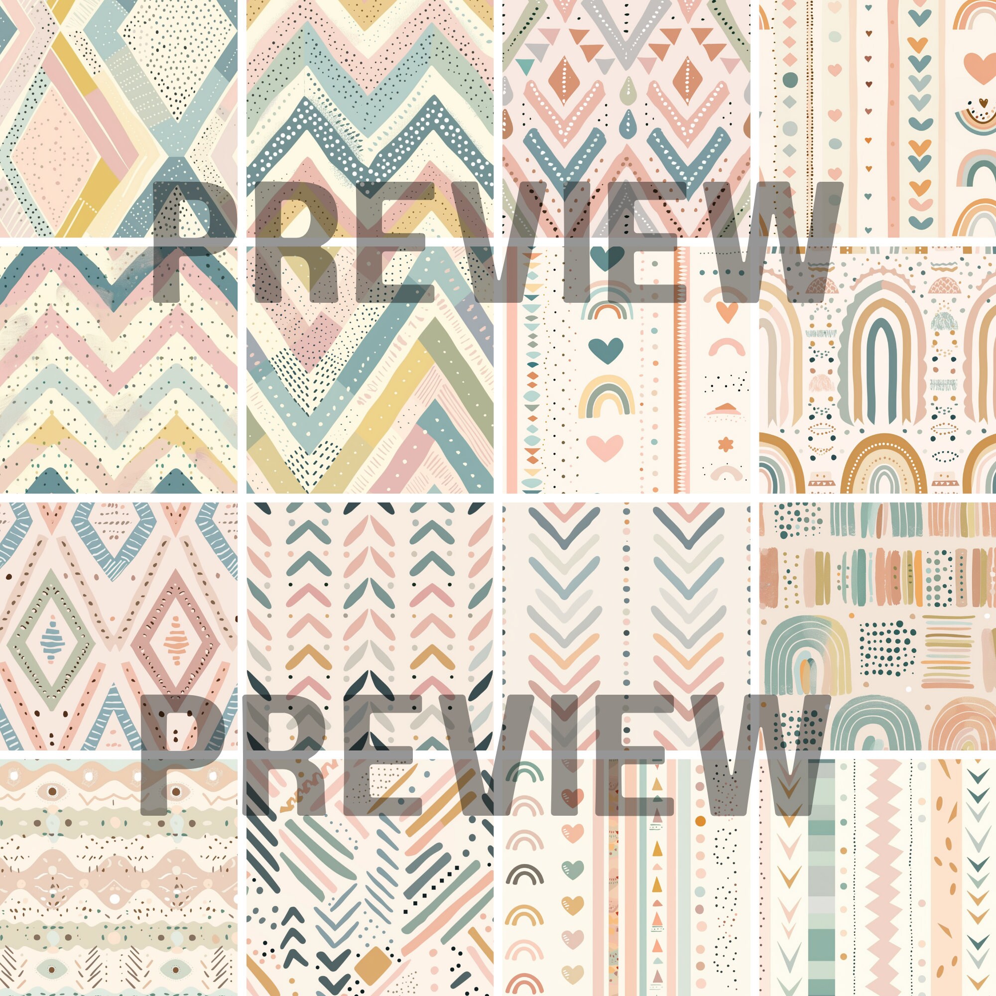 50 Pastel Boho Patterns Digital Paper - Seamless Design, Digital Paper ...