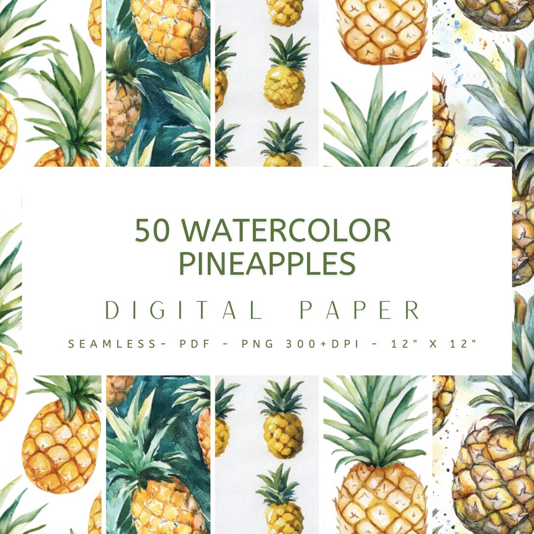 50 Watercolor Pineapple Digital Paper - Seamless Design, Digital Paper ...