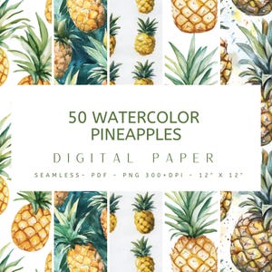 50 Watercolor Pineapple Digital Paper - Seamless Design, Digital Paper ...