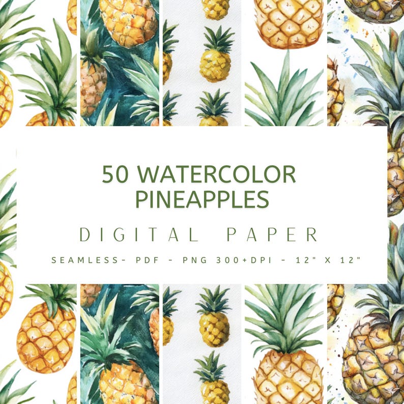 50 Watercolor Pineapple Digital Paper - Seamless Design, Digital Paper ...