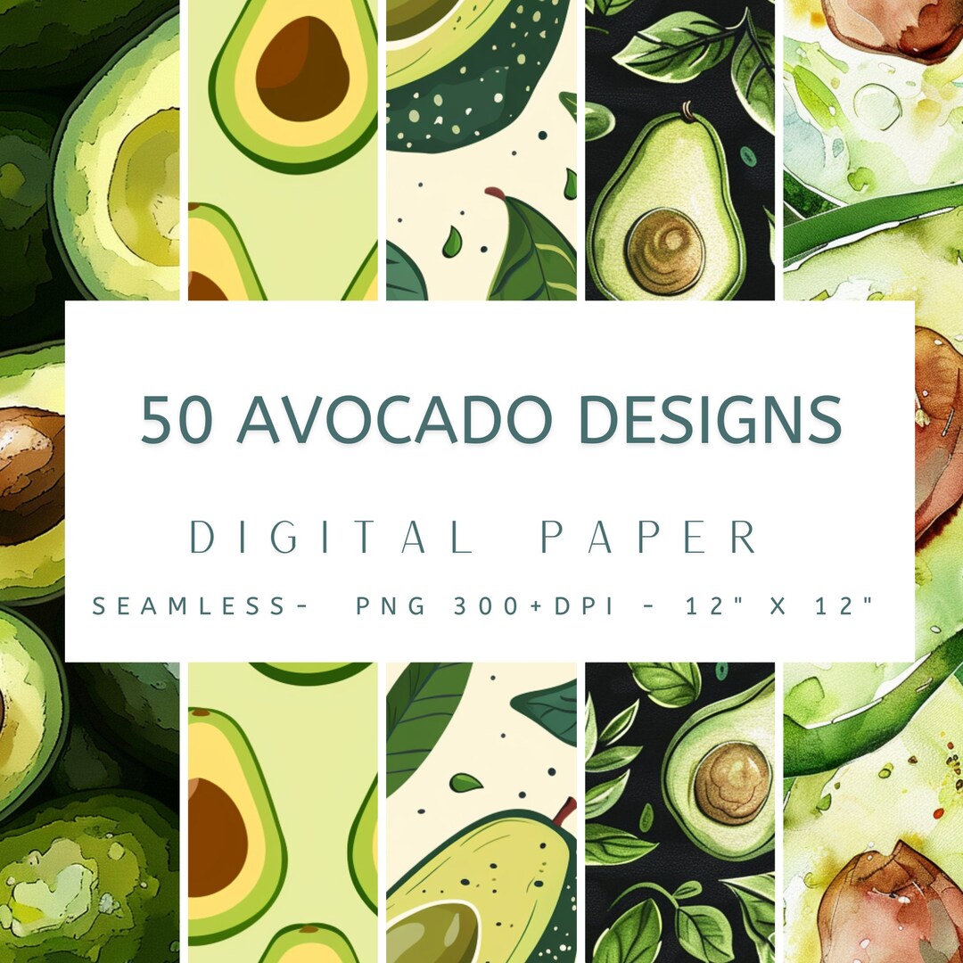 50 Avocado Digital Paper Designs - Seamless Printable, Digital Paper ...