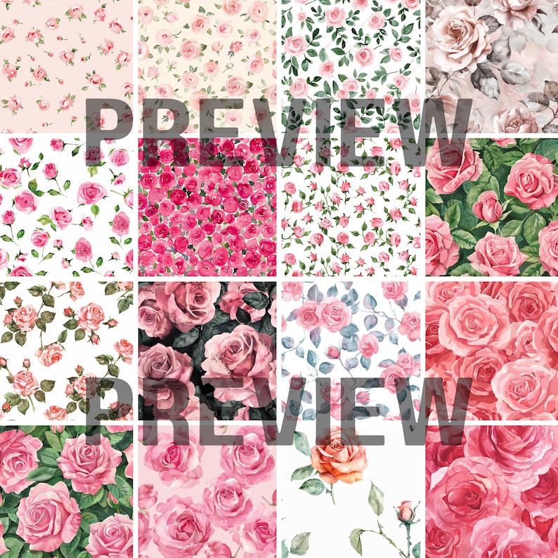 100 Watercolor Pink Roses Digital Paper - Seamless Printable, Digital ...