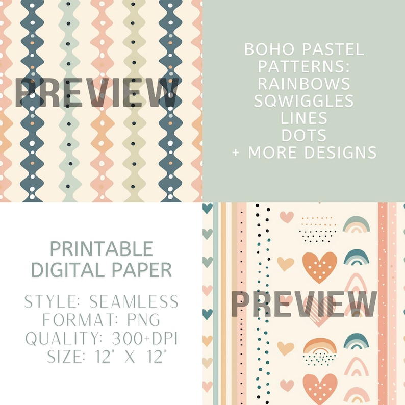 50 Pastel Boho Patterns Digital Paper - Seamless Design, Digital Paper ...