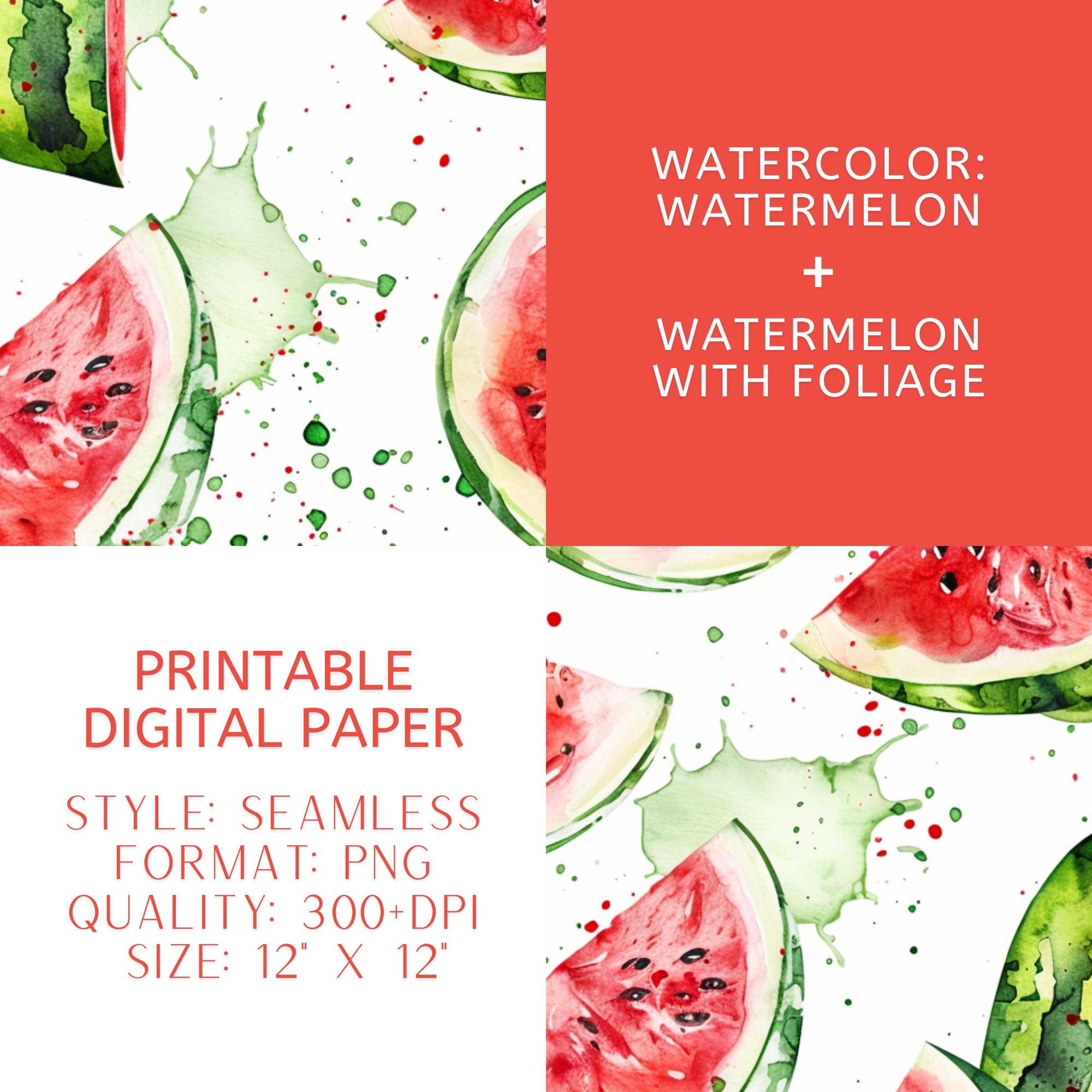 25 Watercolor Watermelon Digital Paper Designs - Seamless Printable ...