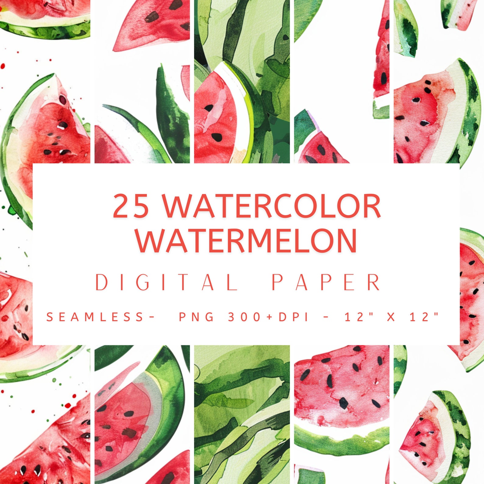 25 Watercolor Watermelon Digital Paper Designs - Seamless Printable ...