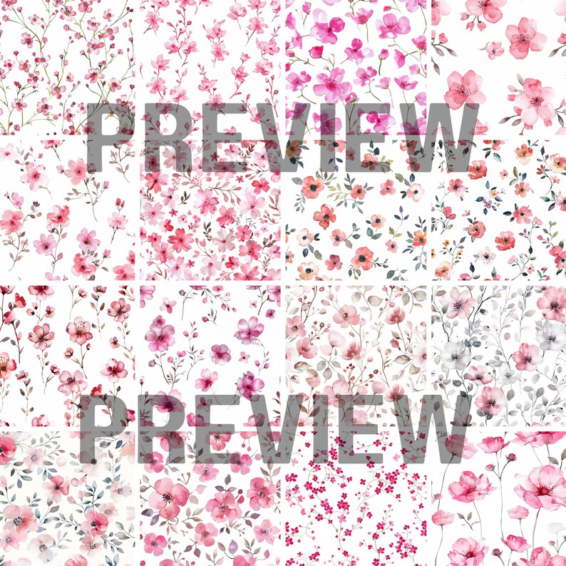 50 Watercolor Pink Flowers Digital Paper Seamless Printable, Digital ...