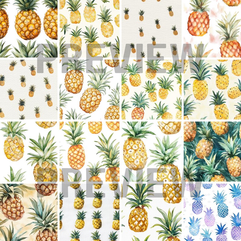 50 Watercolor Pineapple Digital Paper - Seamless Design, Digital Paper ...