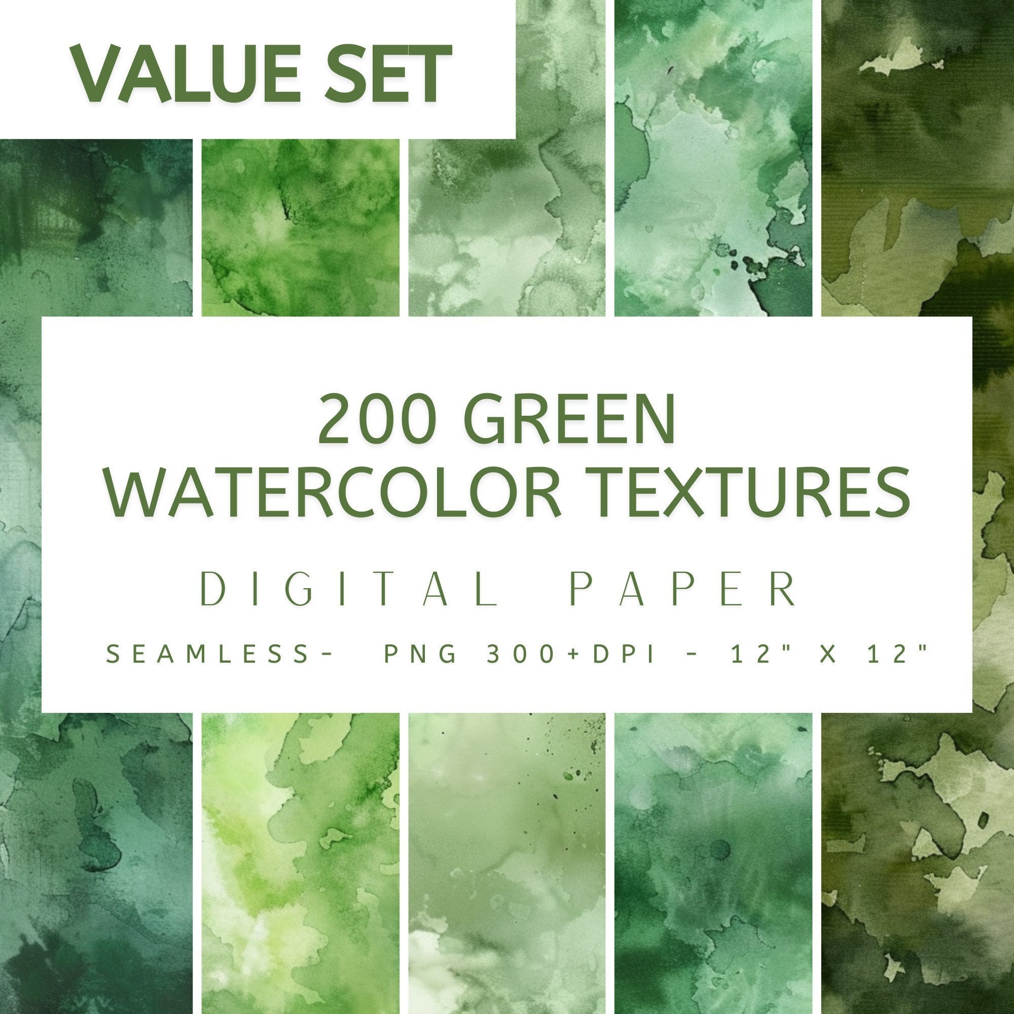 200 Green Watercolor Textures Digital Paper - Seamless Design, Digital ...