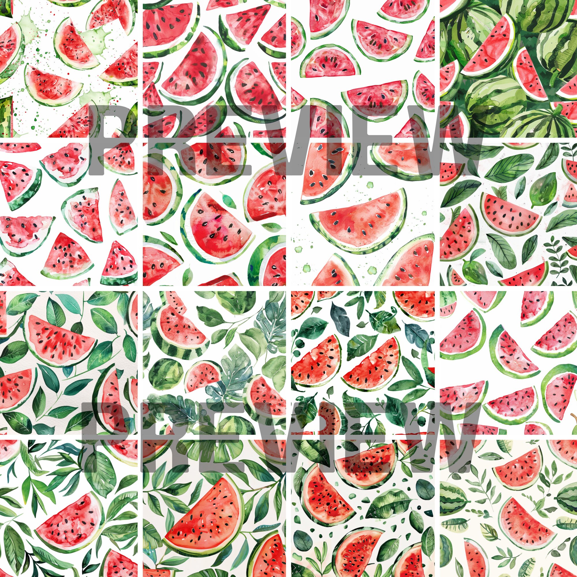 25 Watercolor Watermelon Digital Paper Designs - Seamless Printable ...