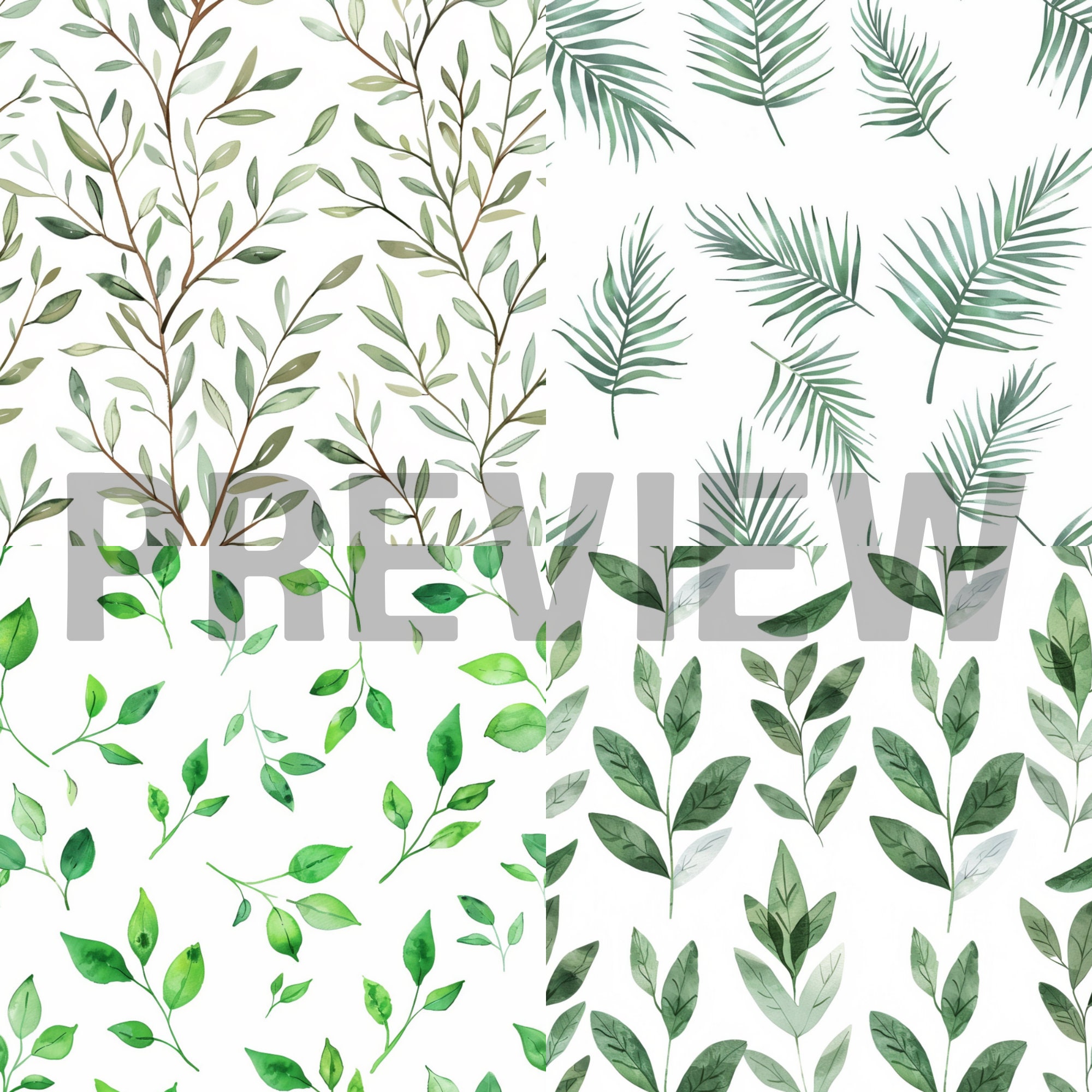 100 Green Leaf Designs Digital Paper Seamless Design, Boho, Chic ...