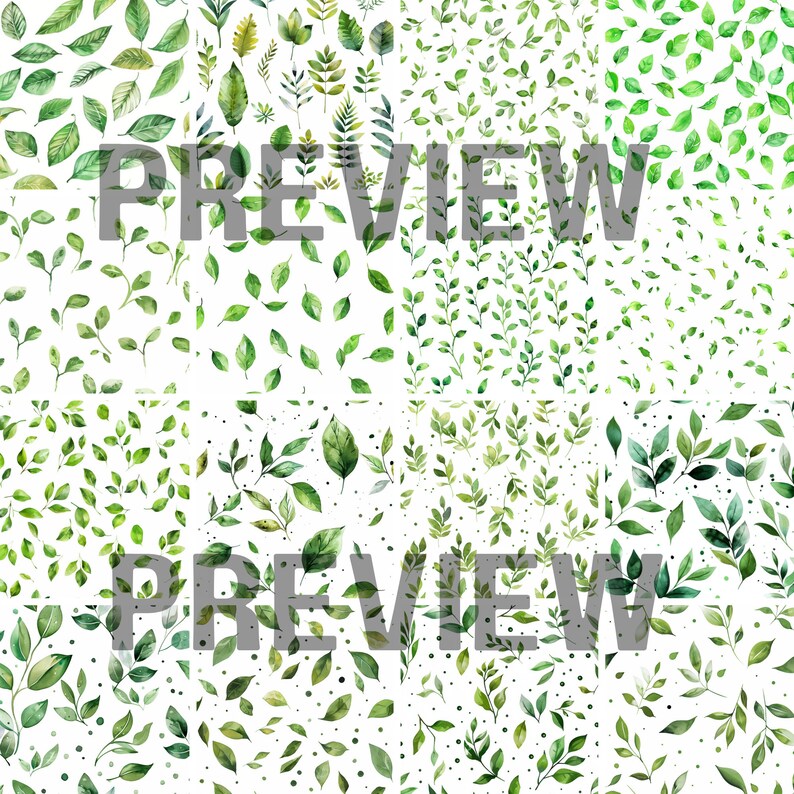 100 Green Leaf Designs Digital Paper - Seamless Design, Boho, Chic ...