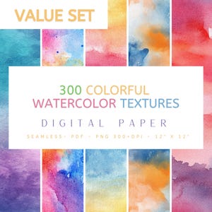 300 Colorful Watercolor Textures Digital Paper - Seamless Design ...