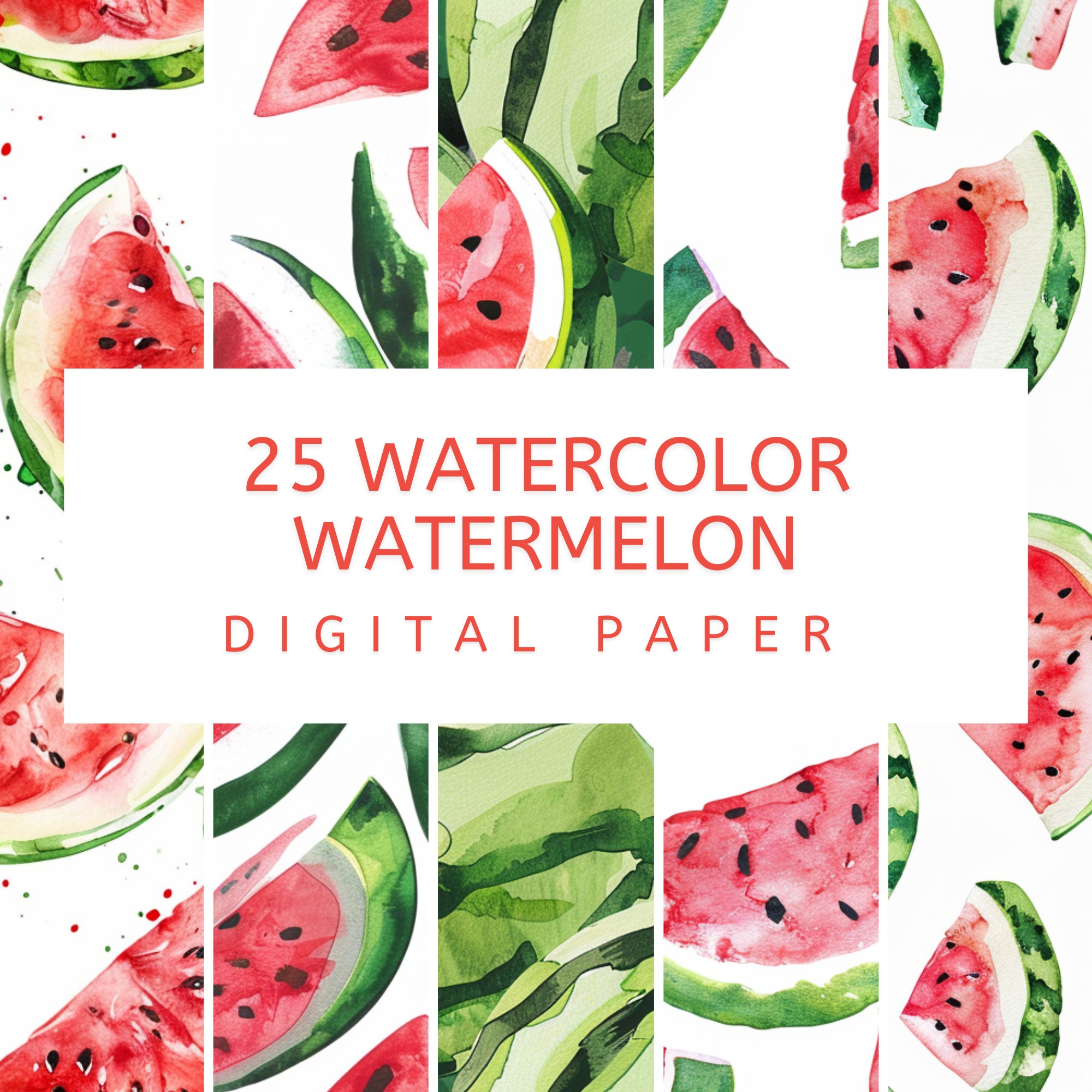 25 Watercolor Watermelon Digital Paper Designs Seamless Printable ...