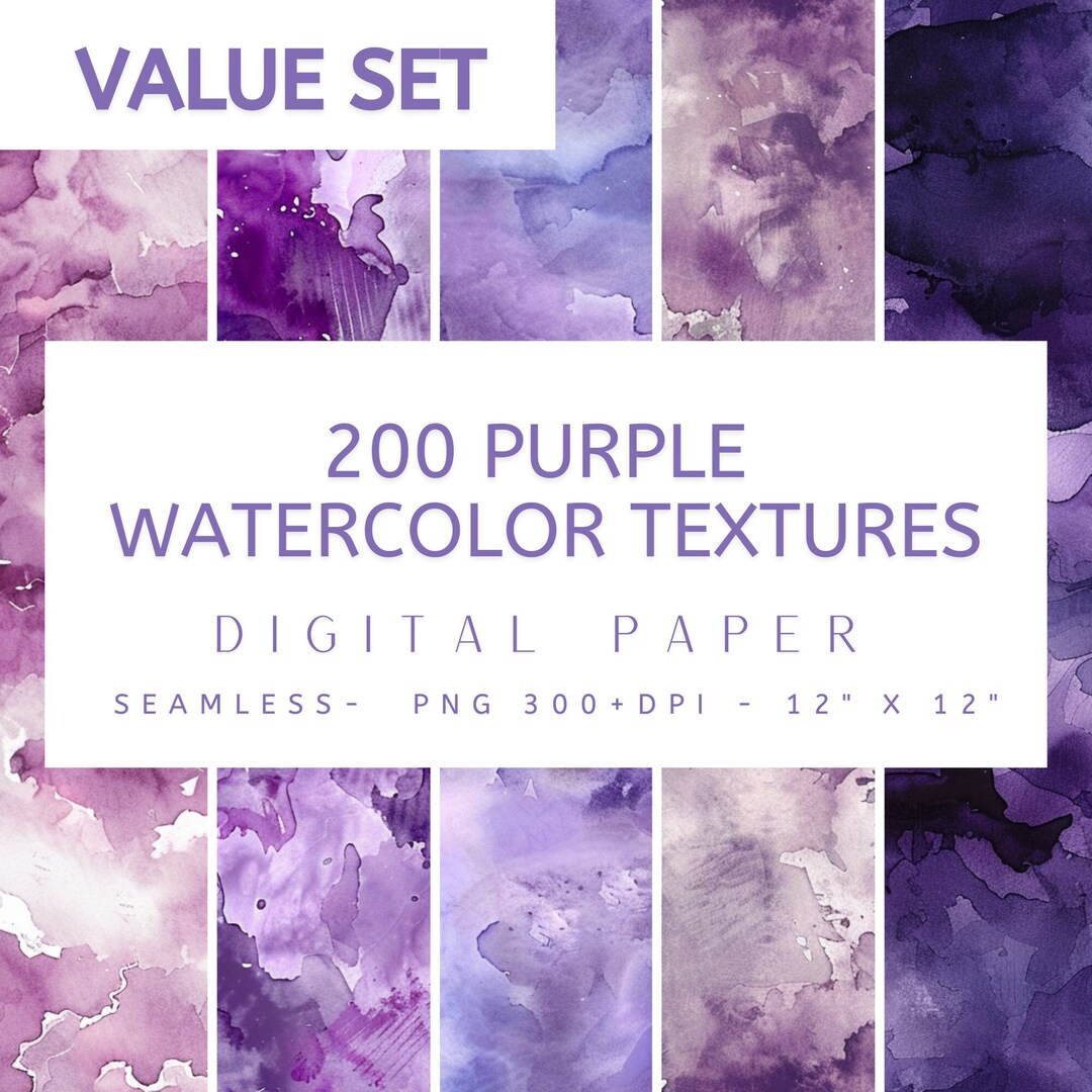 200 Purple + Violet Watercolor Textures Digital Paper - Seamless Design ...