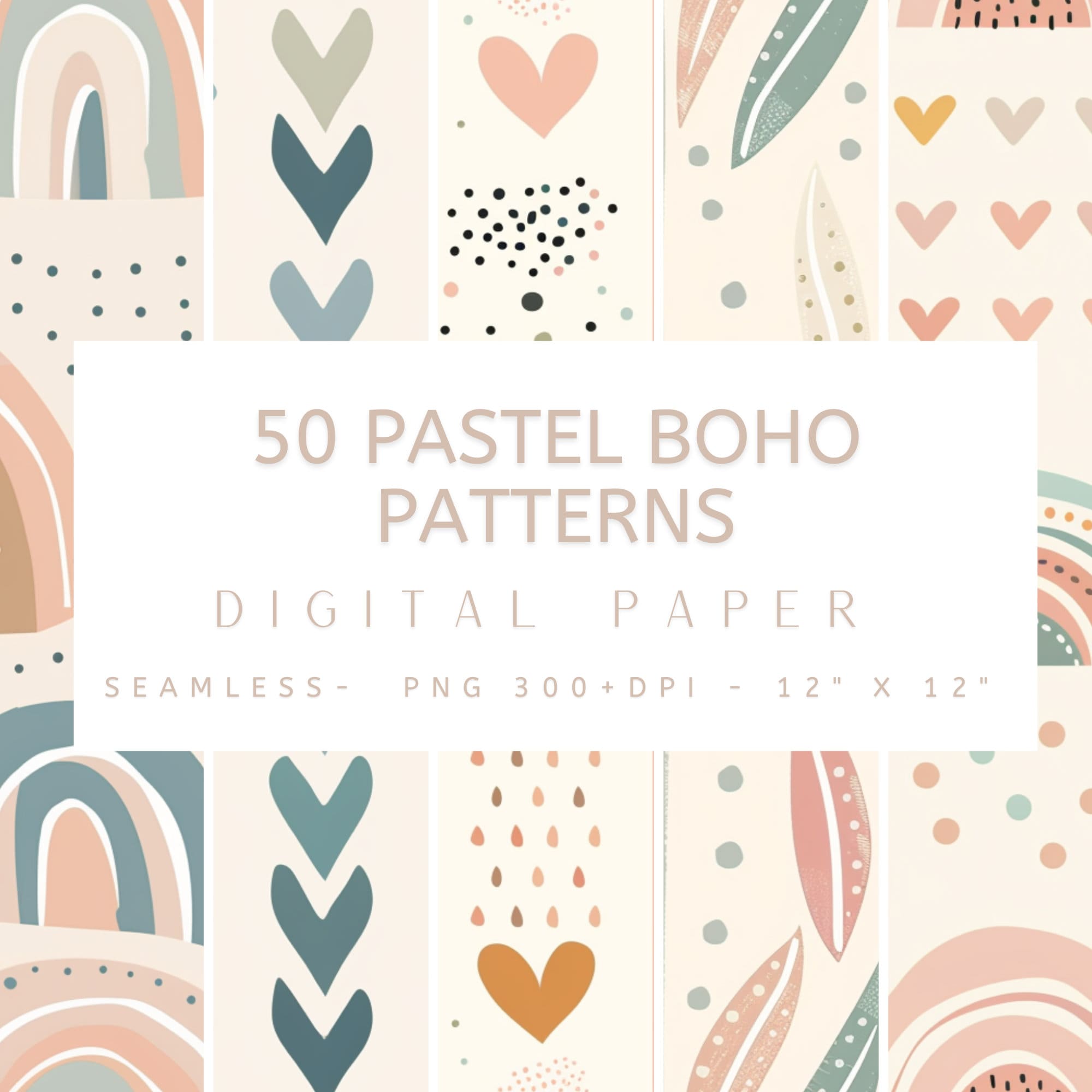 50 Pastel Boho Patterns Digital Paper - Seamless Design, Digital Paper ...