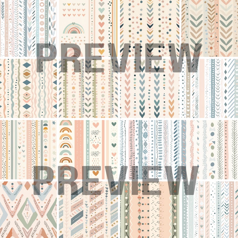 50 Pastel Boho Patterns Digital Paper - Seamless Design, Digital Paper ...