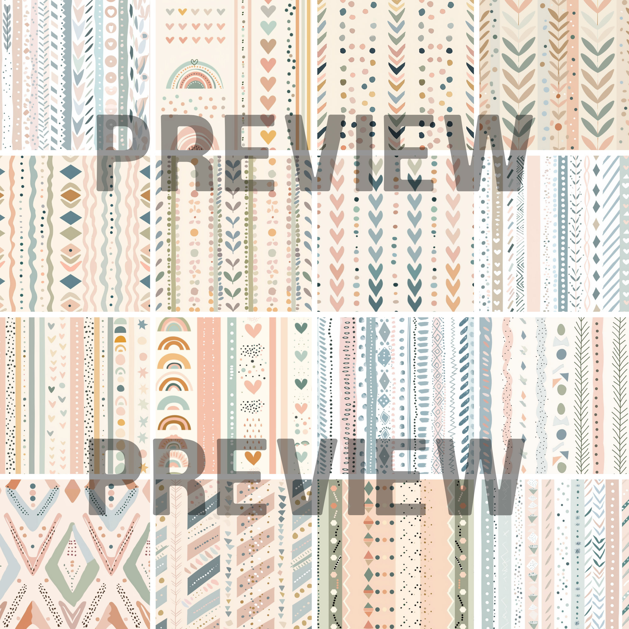 50 Pastel Boho Patterns Digital Paper - Seamless Design, Digital Paper ...