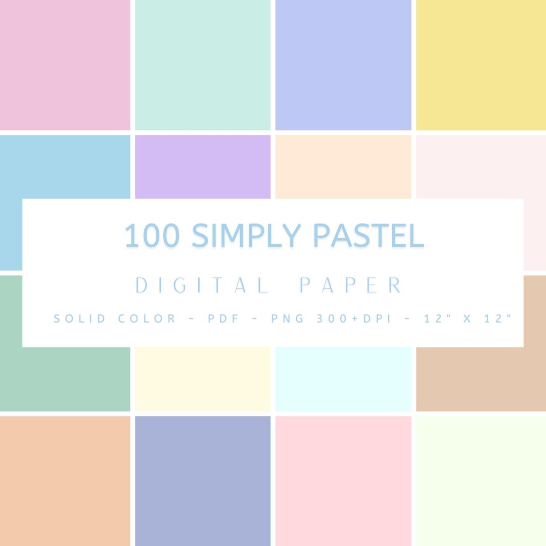 100 Simply Pastel Digital Paper - Printable Paper, Easter Paper, Solid ...