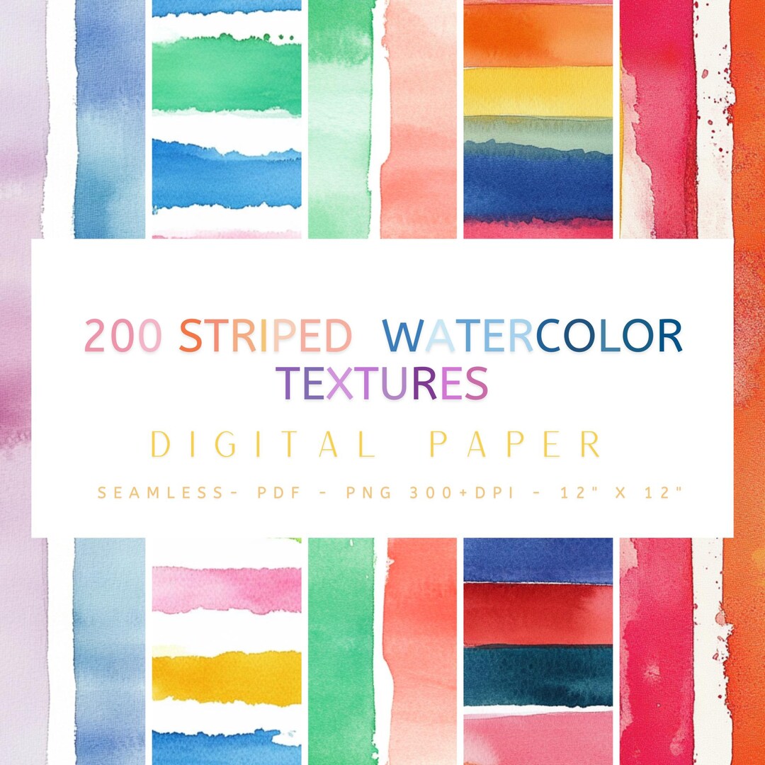 200 Striped Watercolor Textures Digital Paper - Seamless Design ...