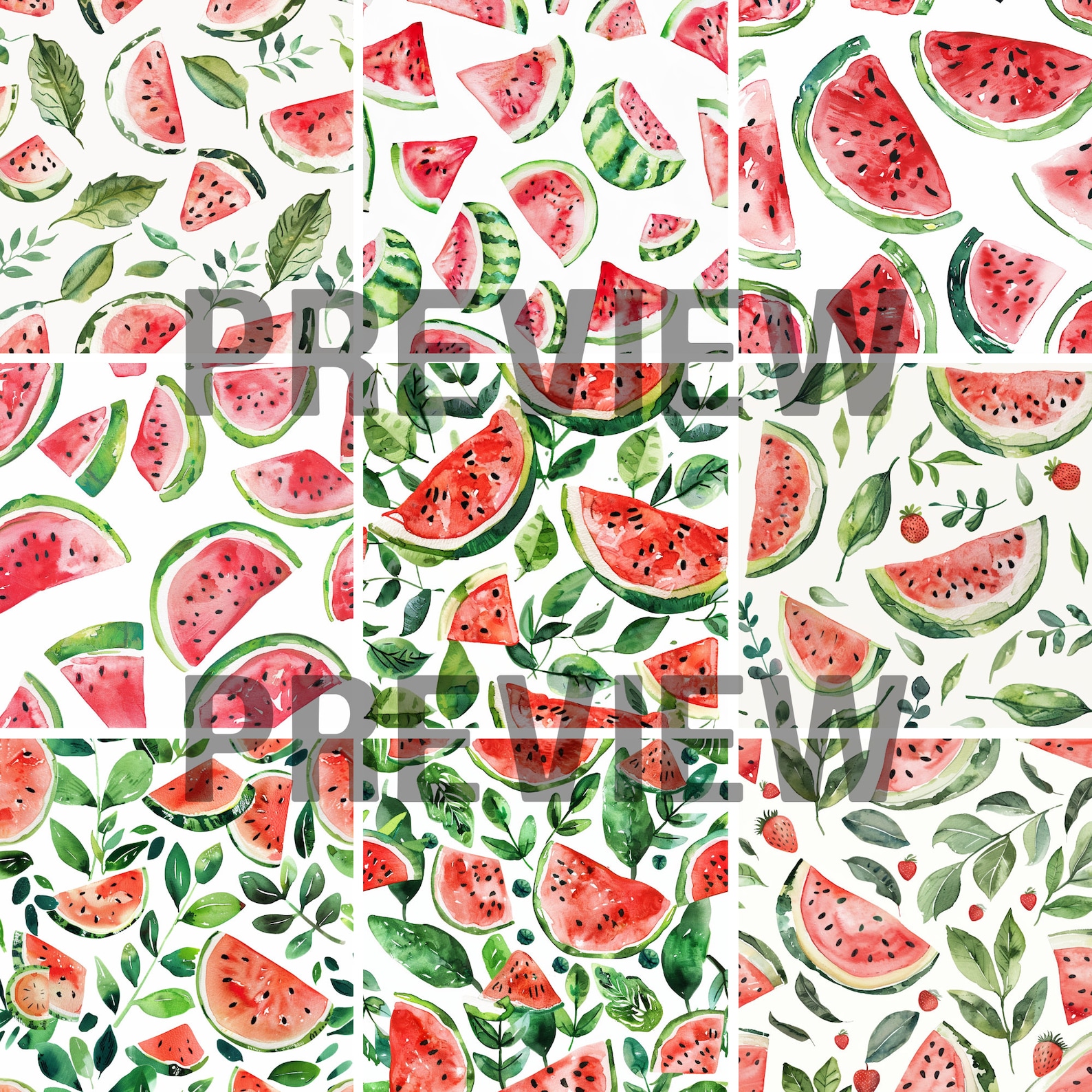 25 Watercolor Watermelon Digital Paper Designs - Seamless Printable ...