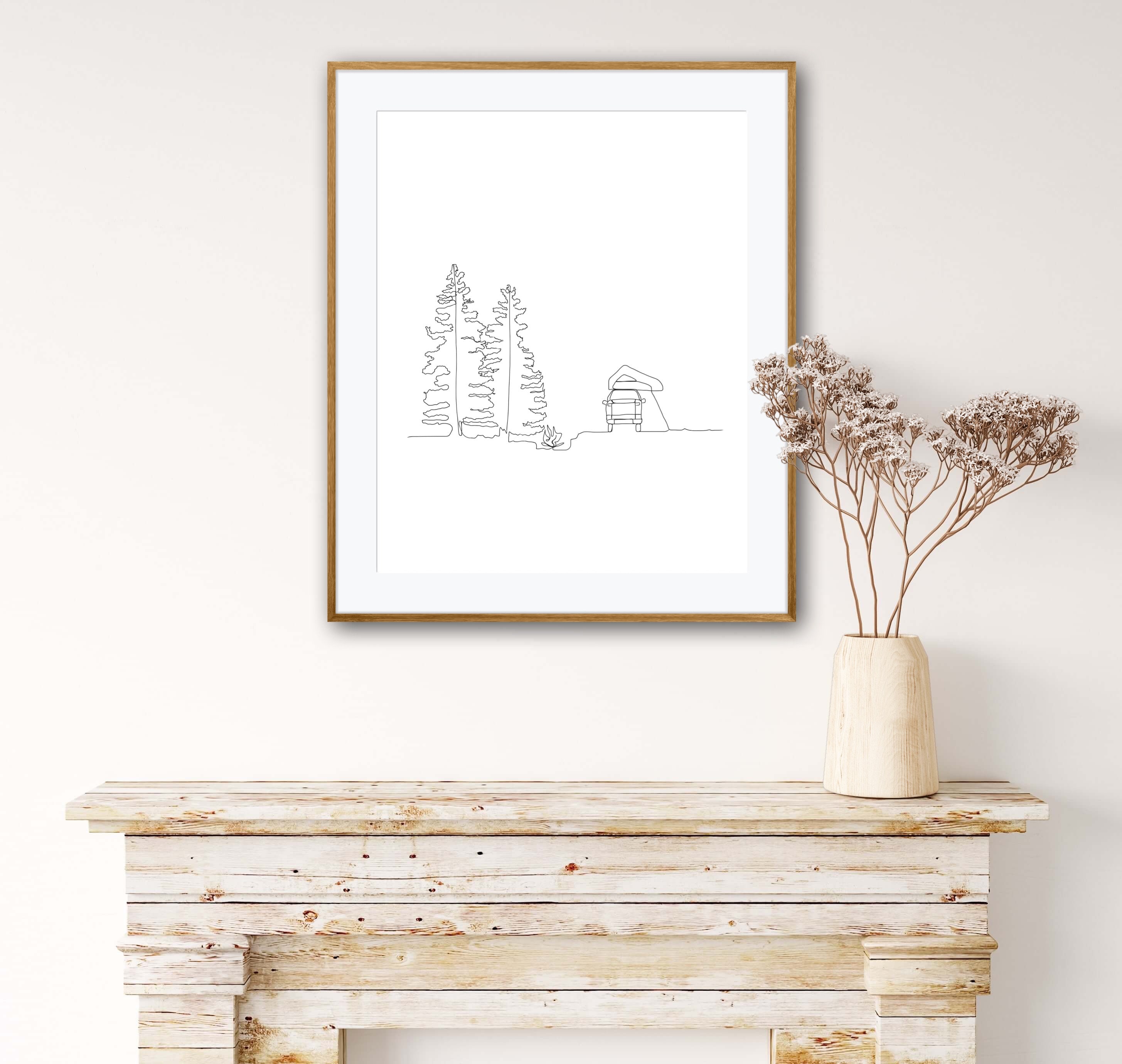 Line Drawing, Camping Line Drawing, Rooftop Tent, Outdoor Line Drawing ...