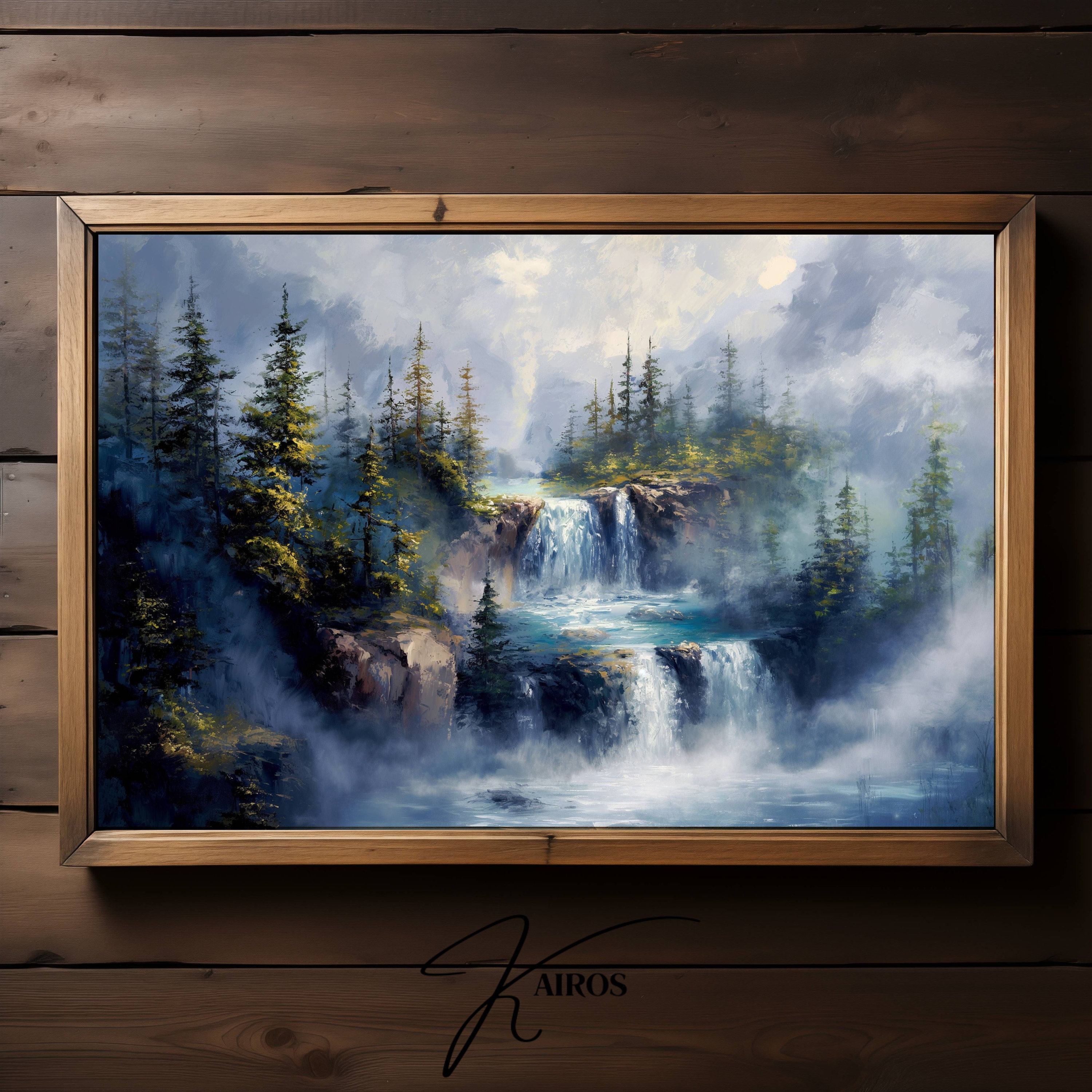 Landscape Waterfall Painting Printable Waterfall Vintage Painting ...