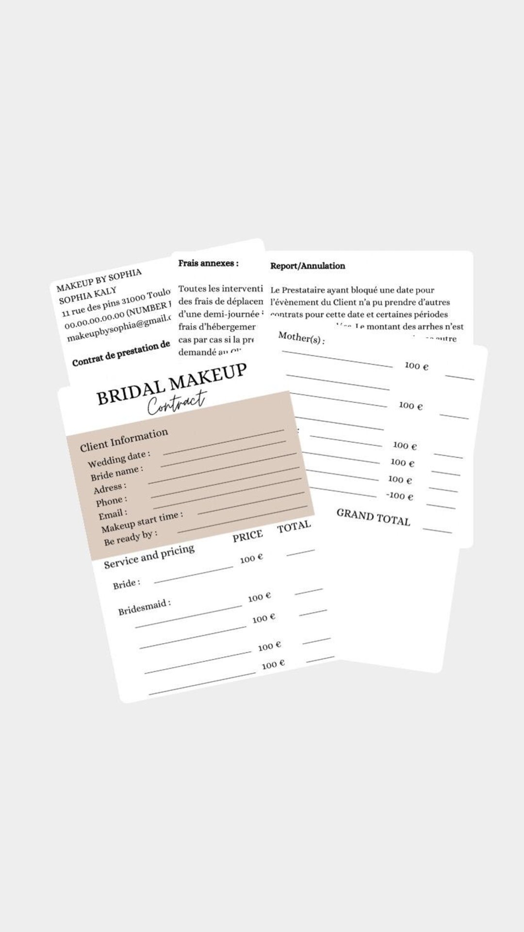 Professional Makeup Artist Contract, French Contract, Instant Download ...