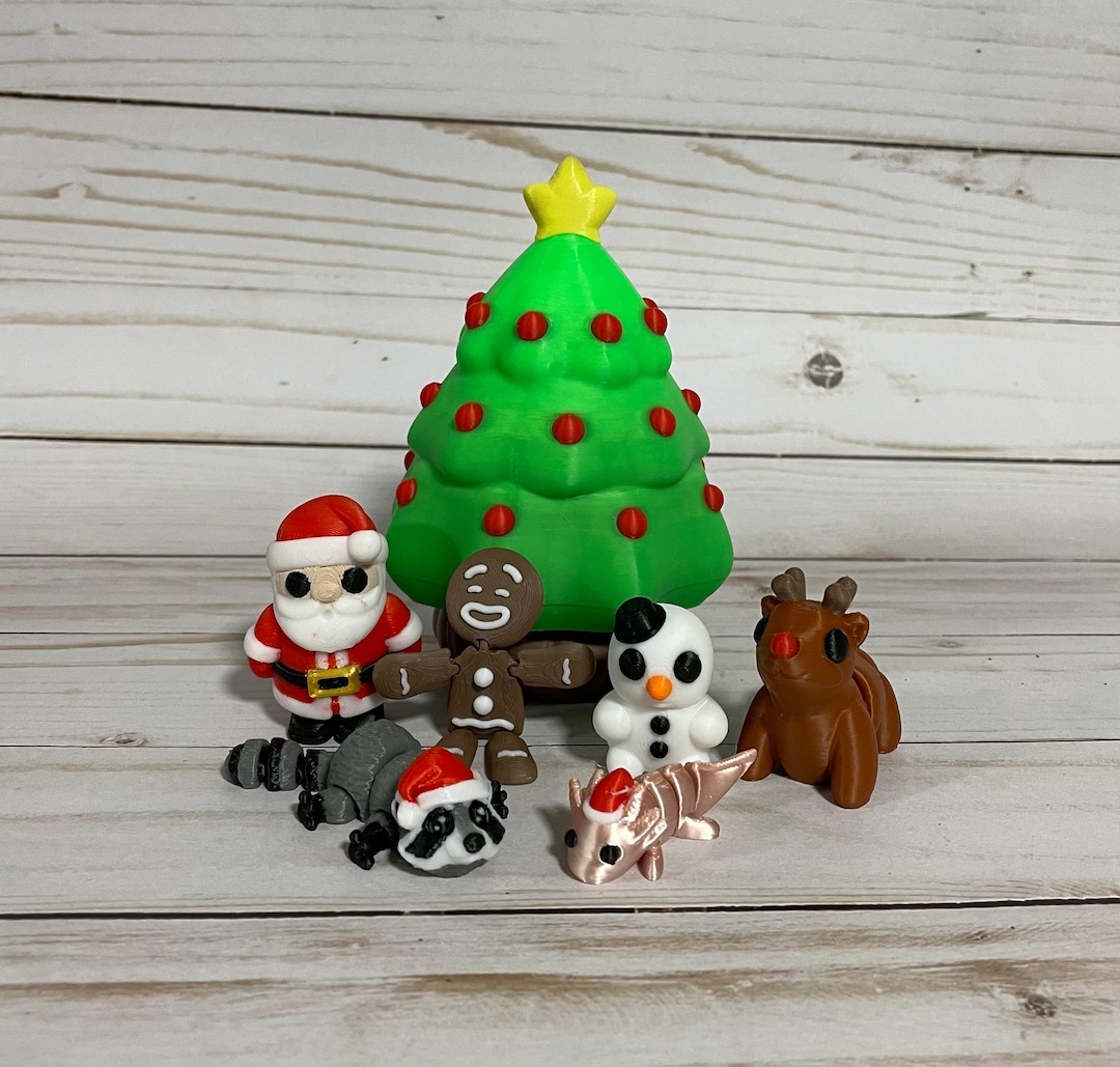 3D Printed Christmas Tree Container With 6 Christmas Fidgets, Santa ...