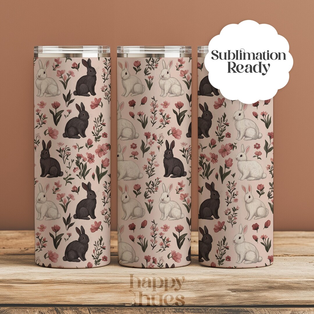 Pretty Rabbit 20oz Tumbler Wrap Easter Sublimation Design Spring Animal ...