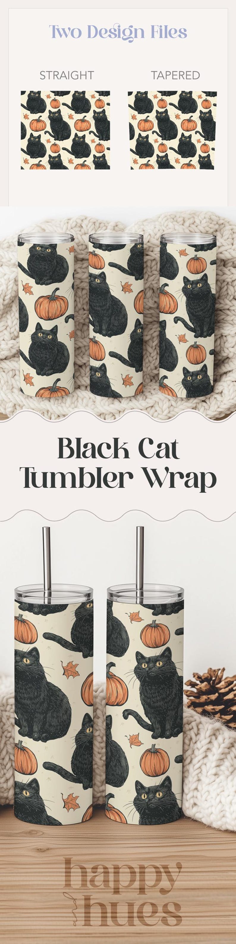Black Cat Pumpkin Tumbler Wrap, Halloween 20oz Design (digital Download ...