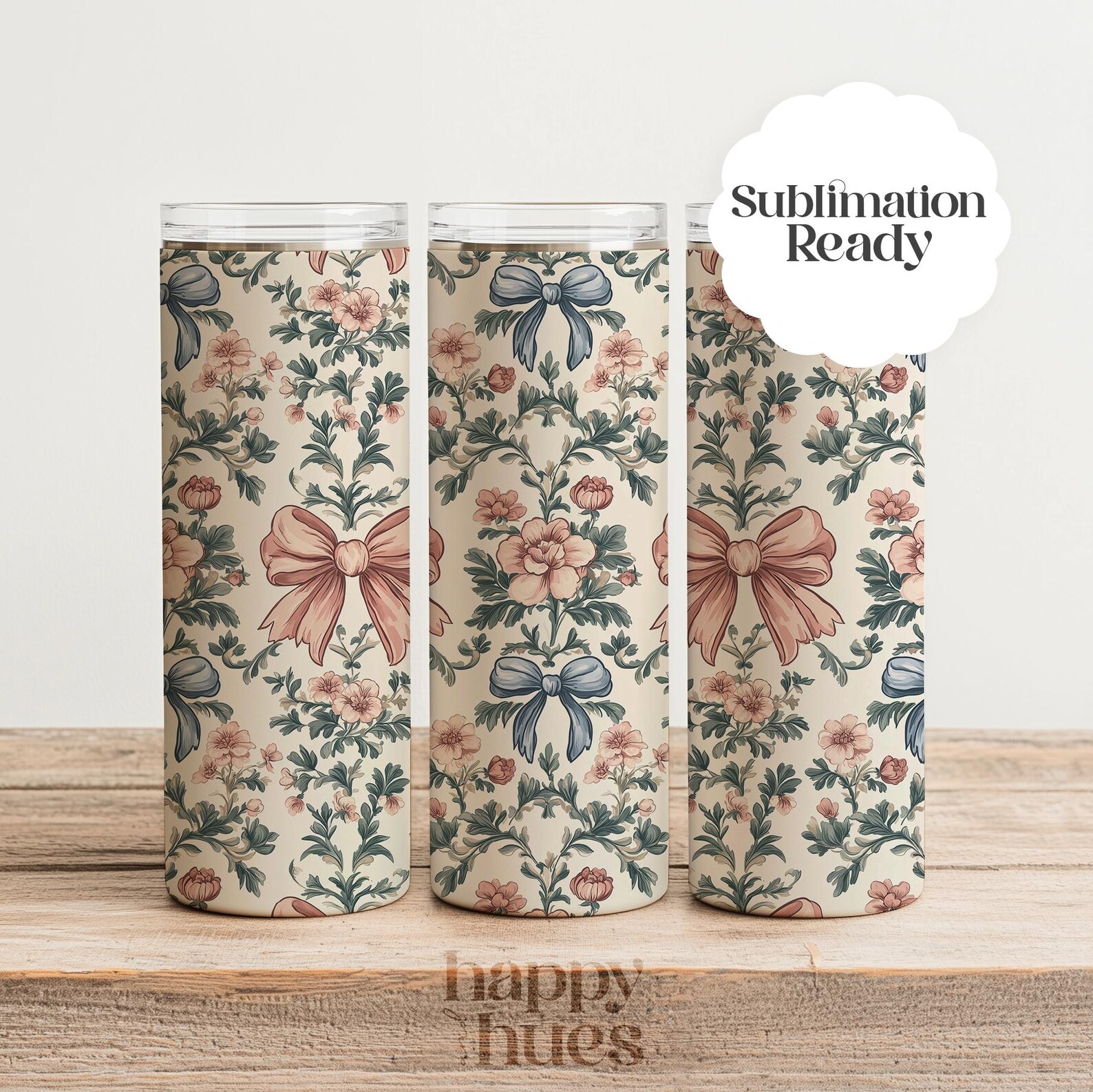 Rococo Floral Bows Tumbler Wrap, Coquette Design (PNG Download) - Etsy