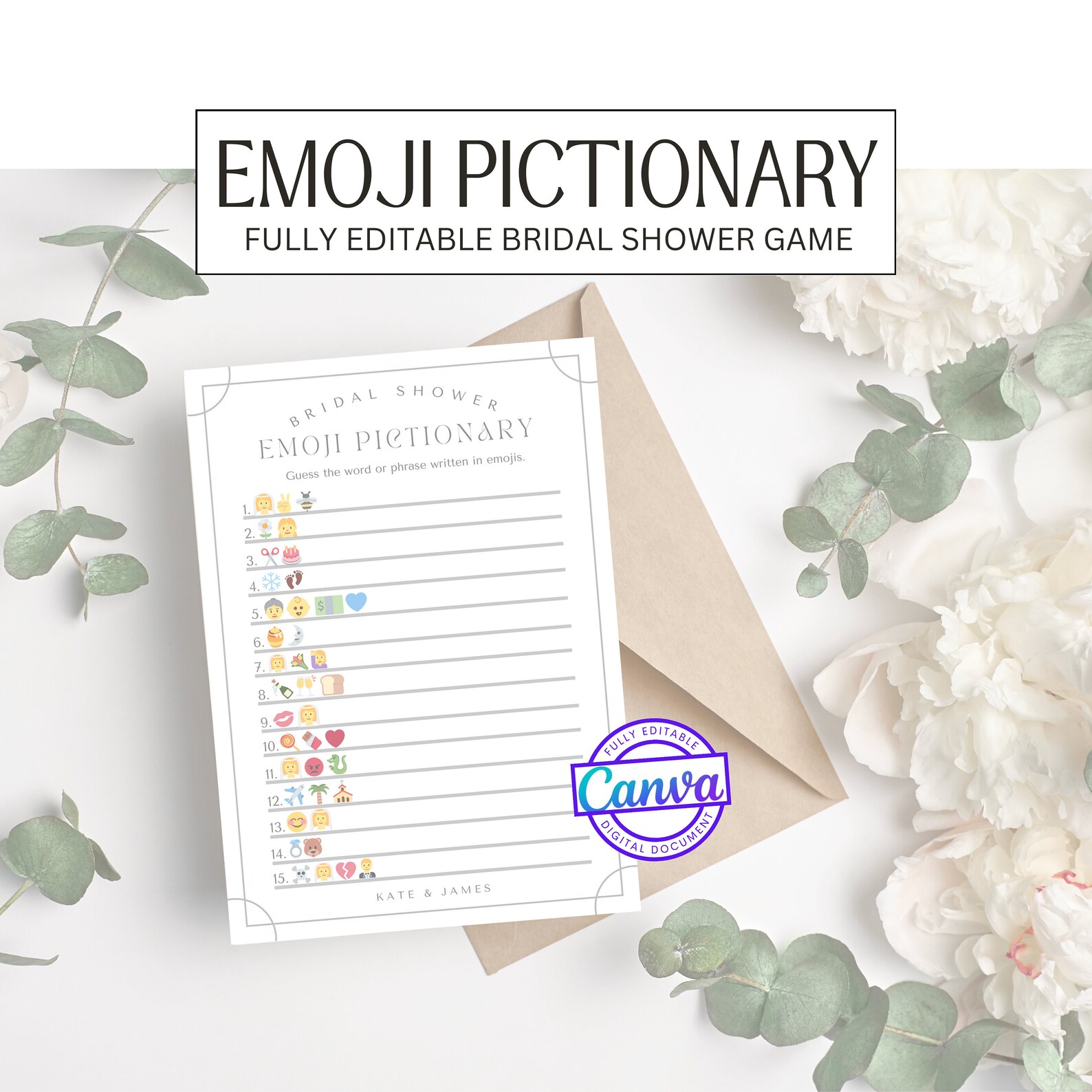 Emoji Pictionary Bridal Shower Bachelorette Party Game With Answers ...