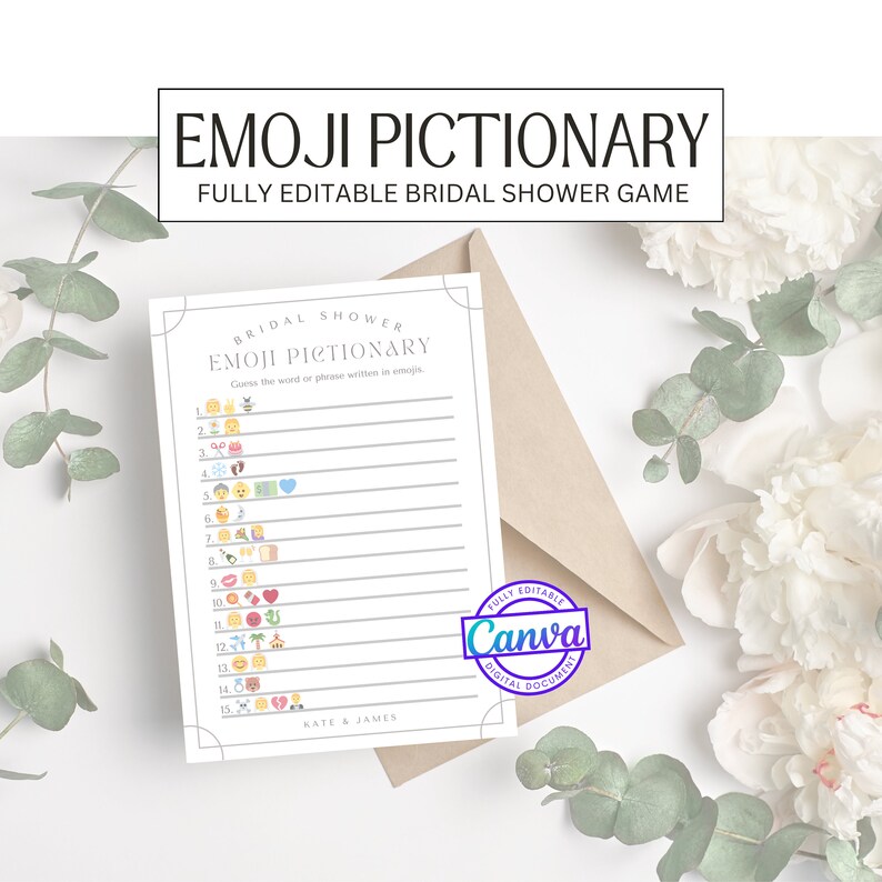 Emoji Pictionary Bridal Shower Bachelorette Party Game With Answers ...