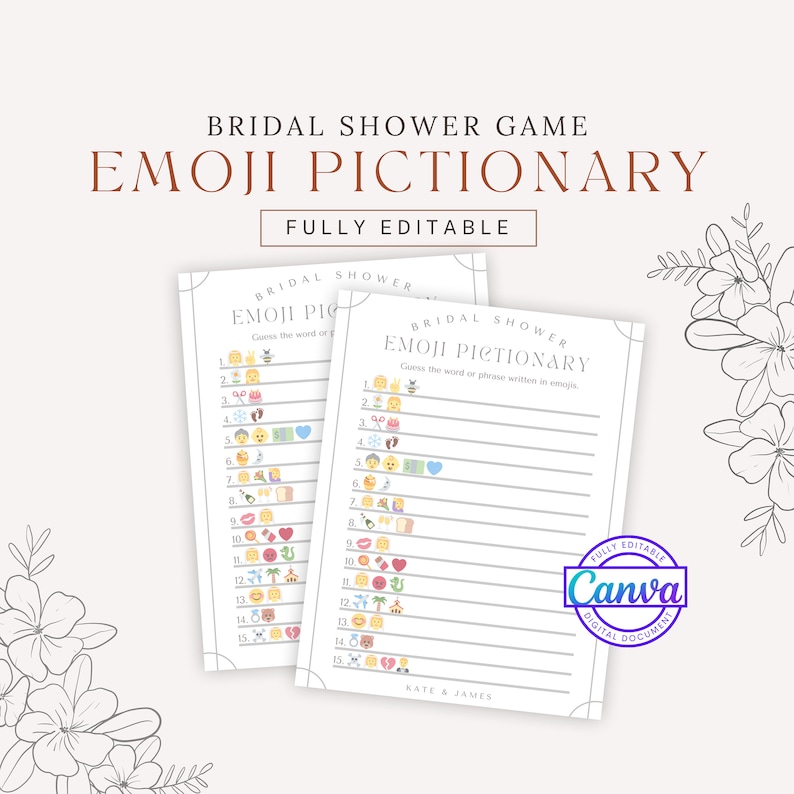 Emoji Pictionary Bridal Shower Bachelorette Party Game With Answers ...