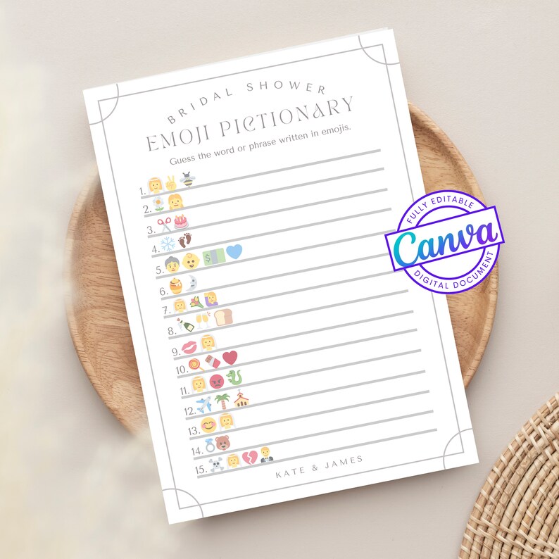 Emoji Pictionary Bridal Shower Bachelorette Party Game With Answers ...