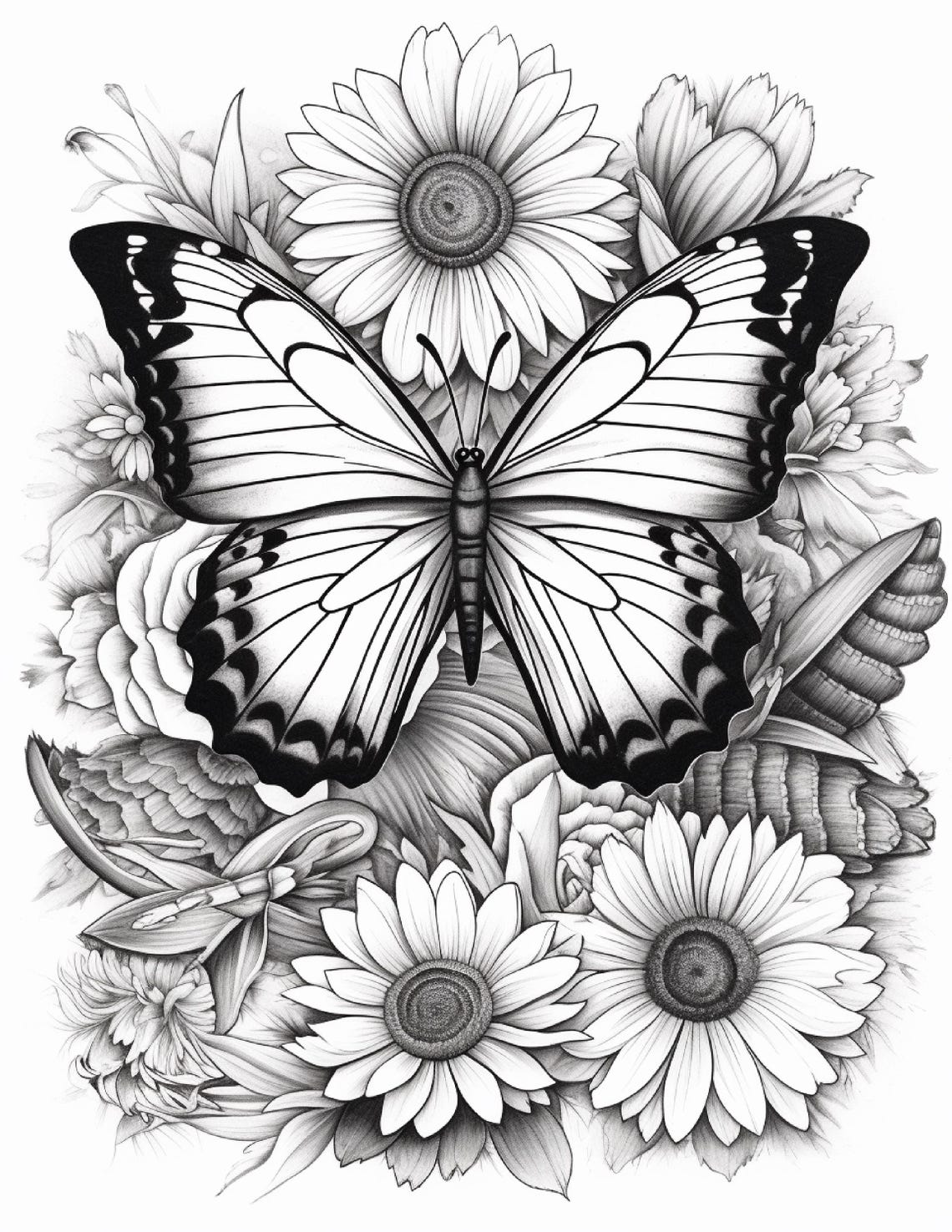 Fluttering Bloom: Coloring for All Ages - Etsy