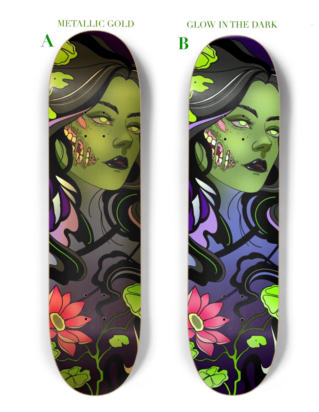 Bog Babe Swamp Witch Gold Glow in the Dark Goddess Skateboard Art Deck ...